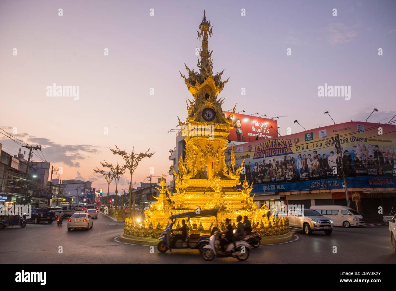 the clock tower in the city of Chiang Rai in North Thailand. Thailand ...