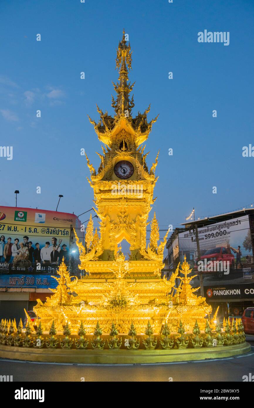 the clock tower in the city of Chiang Rai in North Thailand. Thailand ...