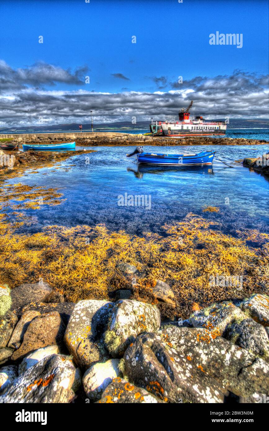 Isle of Gigha, Scotland. Artistic view of the CalMac ferry MV Loch ...