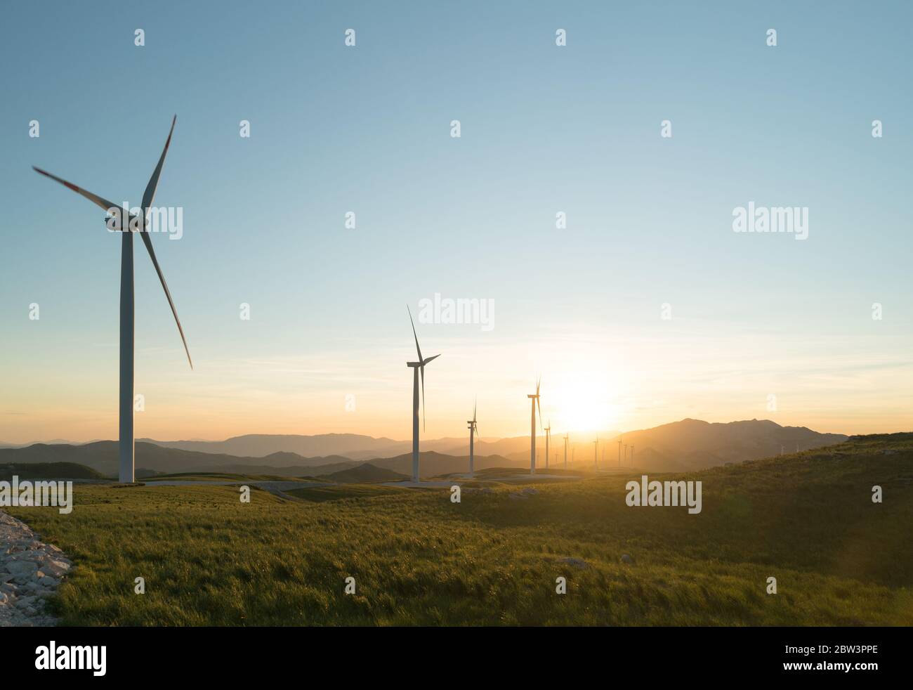 Windmills converting wind energy into electricity in Montenegro Stock ...