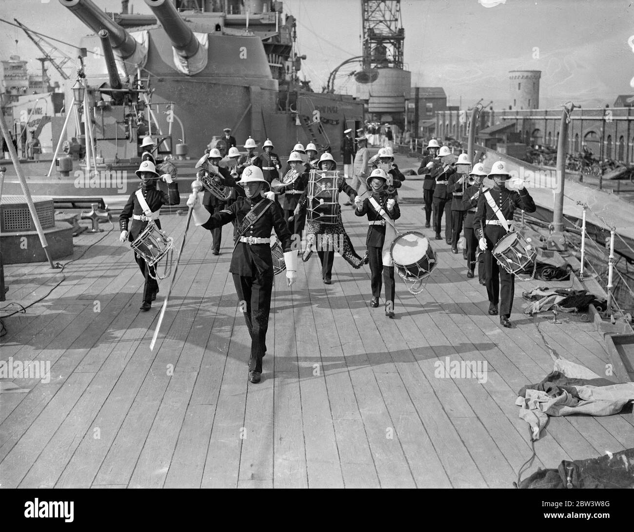 Royal Marine band doubling on the deck of the HMS Iron Duke a ...