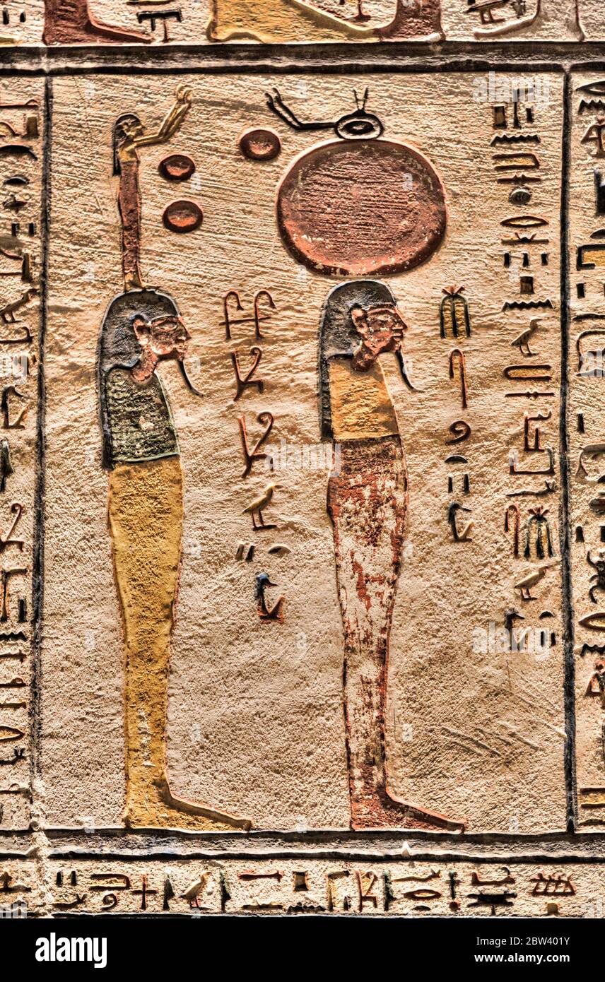 Reliefs of Pharaohs, Tomb of Ramses V & VI, KV9, Valley of the Kings ...