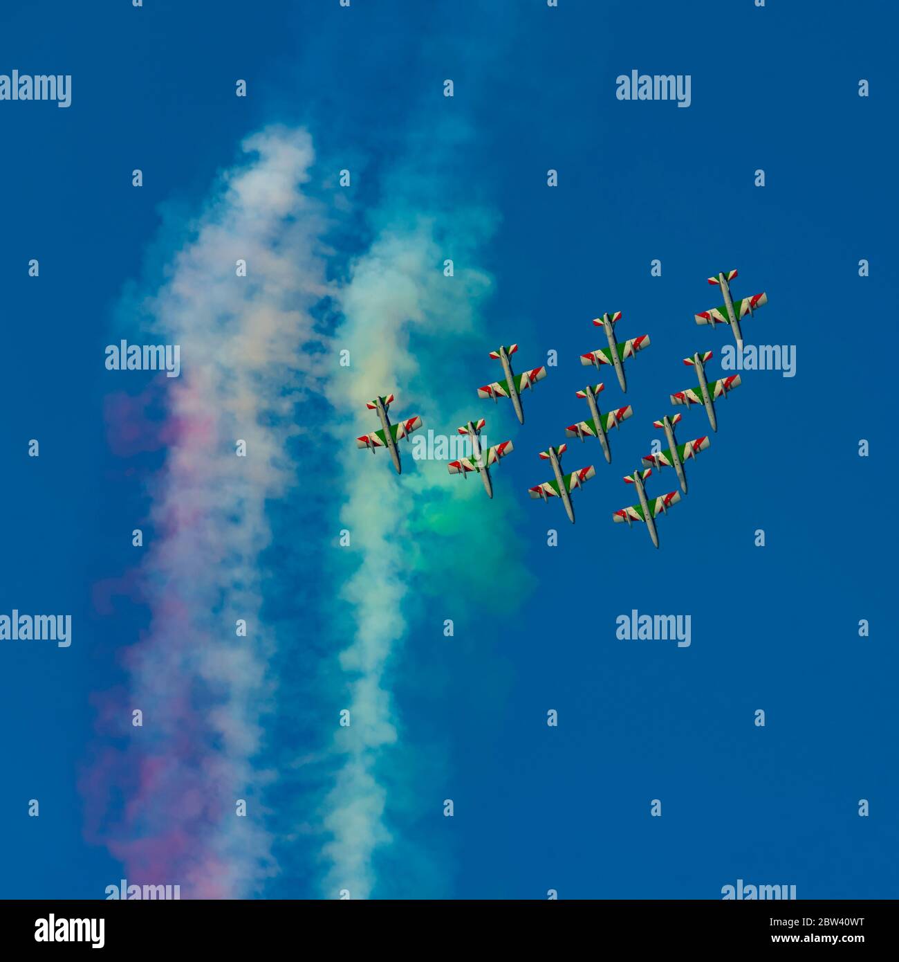 Italian aerobatic team Frecce Tricolori (Tricolor arrows) performs the ...