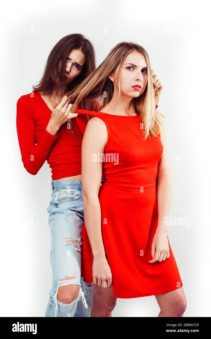 best friends teenage girls together having fun, posing emotional on ...