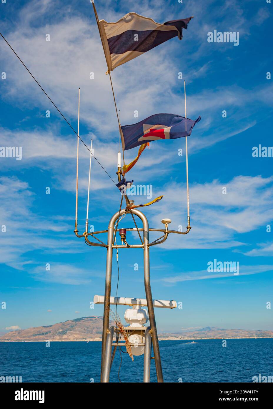 Ships antenna and navigation system in a clear blue sky Stock Photo - Alamy