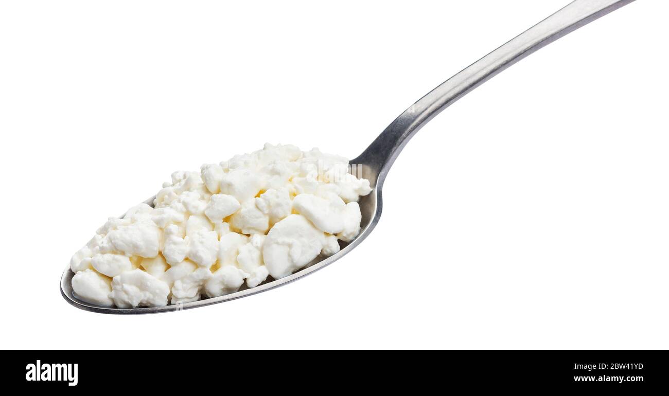 Spoon of cottage cheese isolated on white background Stock Photo - Alamy