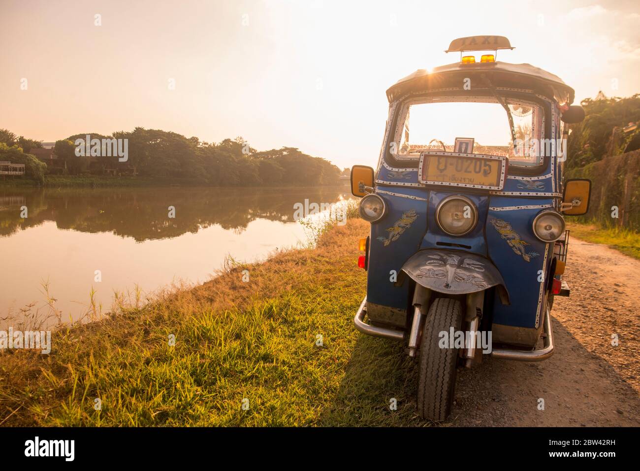 the Landscape and sunset at the Mae Nam Kok River in the city of Chiang ...