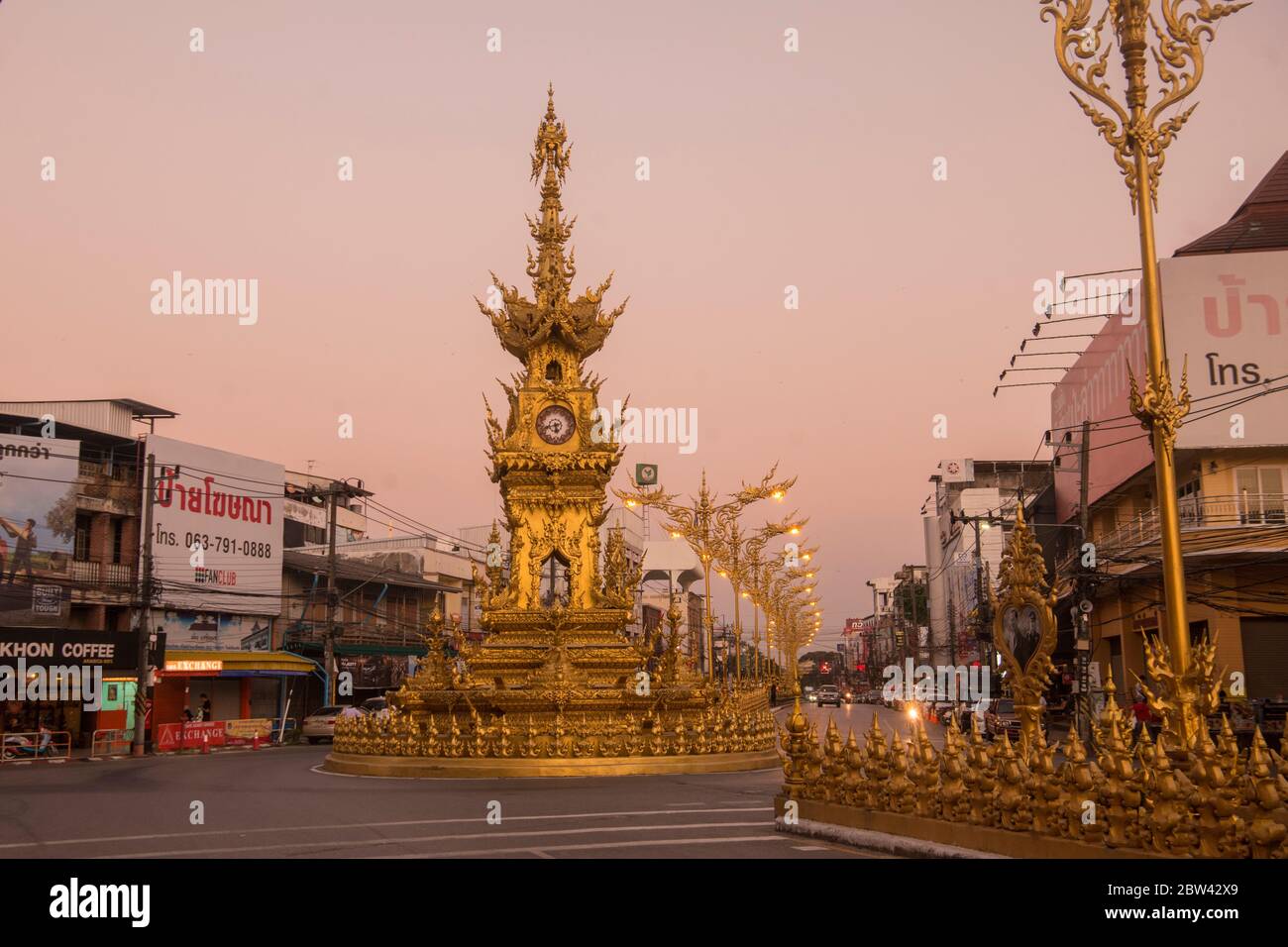 the clock tower in the city of Chiang Rai in North Thailand. Thailand ...