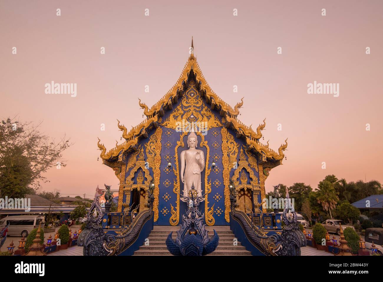 the Blue Temple or Wat Rong Suea Ten in the city of Chiang Rai in North ...