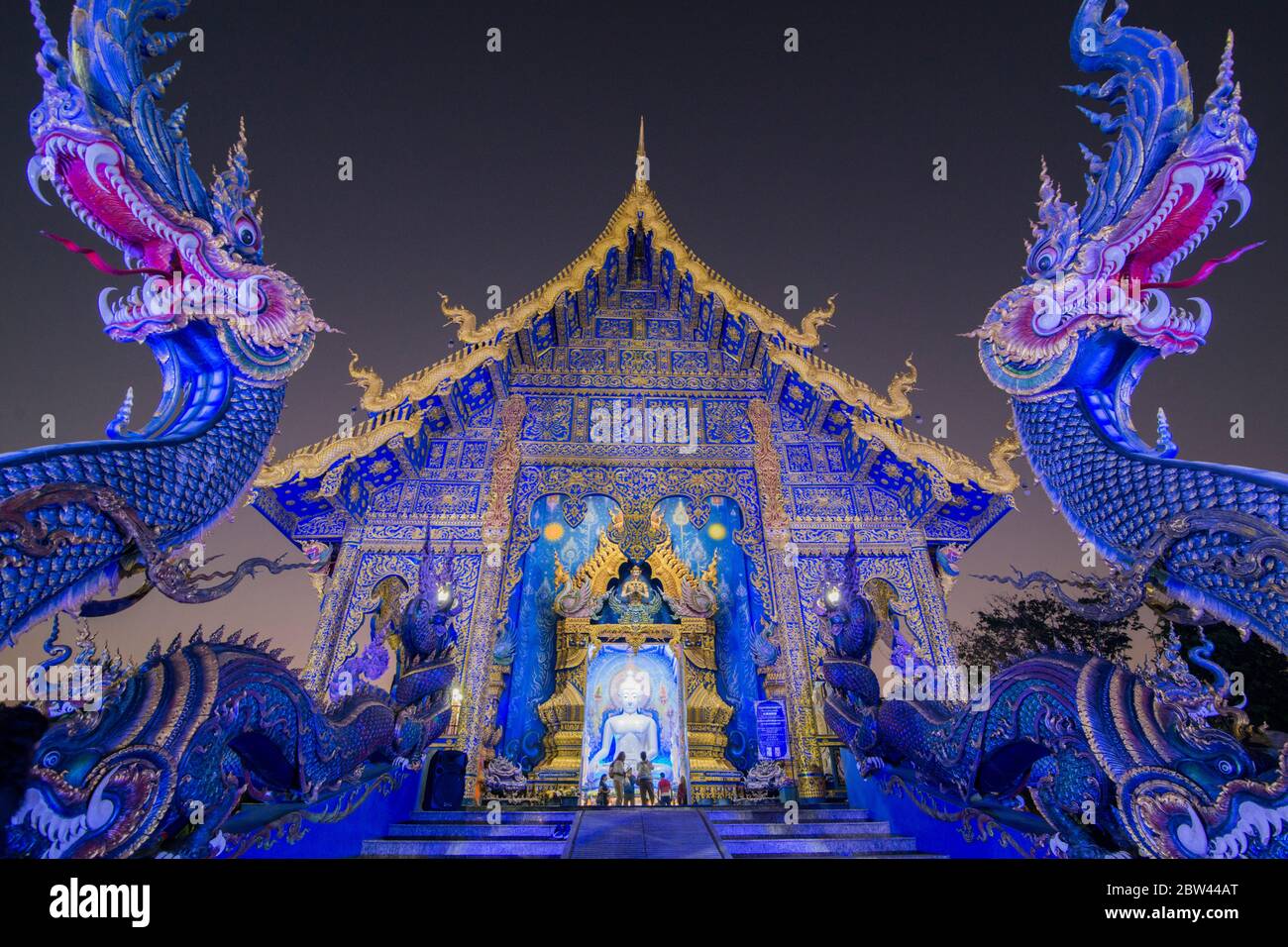 the Blue Temple or Wat Rong Suea Ten in the city of Chiang Rai in North ...