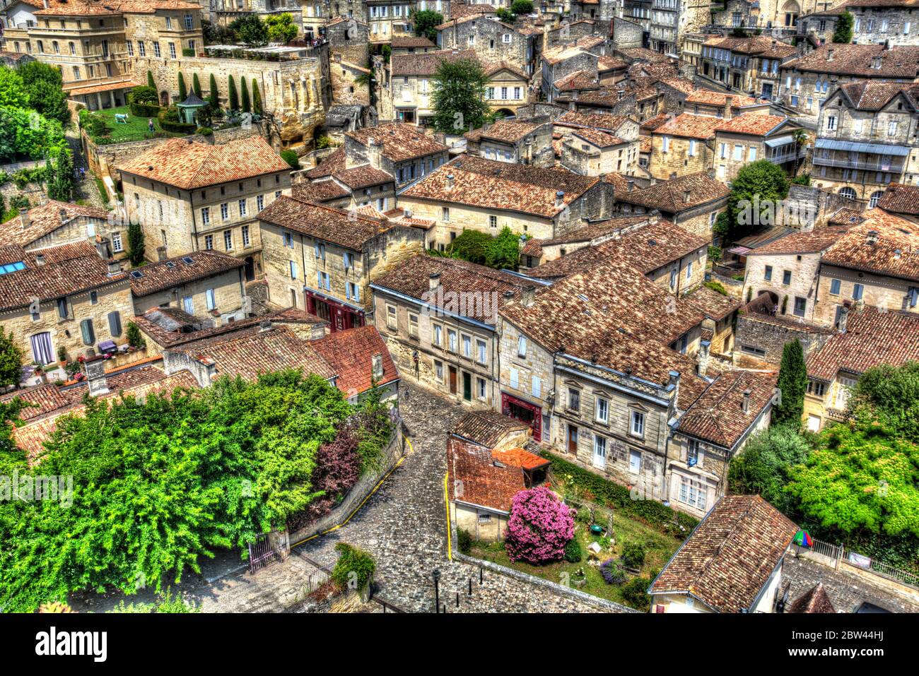 Town of Saint-Emilion, France. Artistic panoramic view overlooking the ...