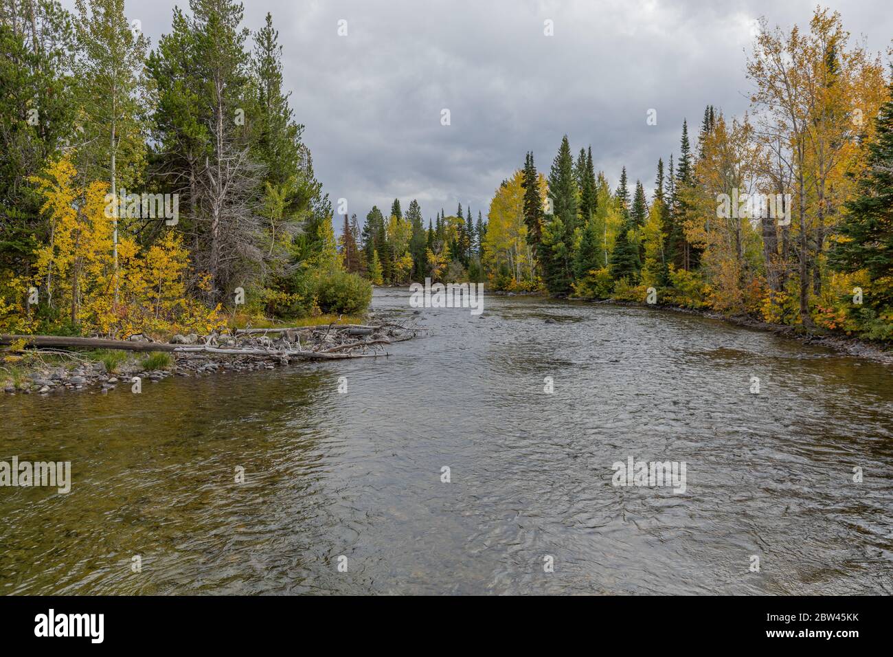 Scenic Snake River Flowing Through a Teton Autmn Landscape Stock Photo ...
