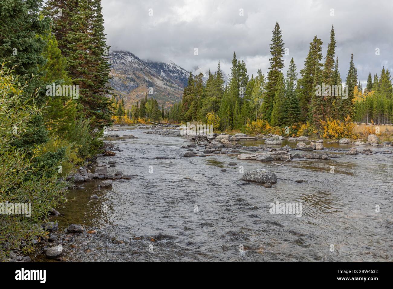 Scenic Snake River Flowing Through a Teton Autmn Landscape Stock Photo ...