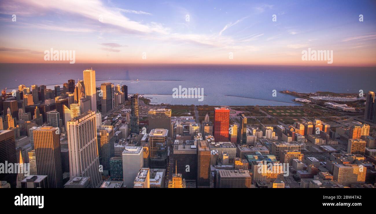 Aerial View of the Architecture and Buildings of the Skyline of Chicago ...