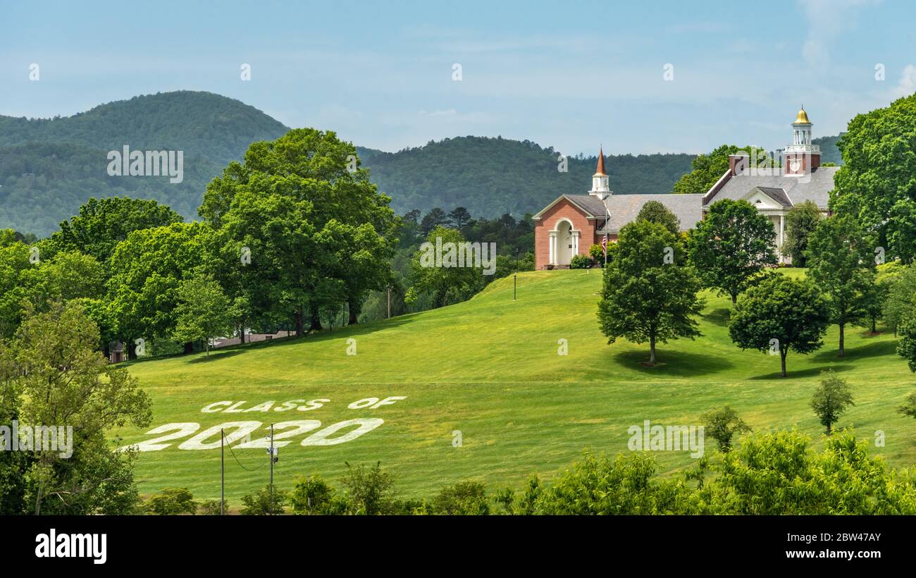 "Class of 2020" painted on the Rabun Gap-Nacoochee School campus ...