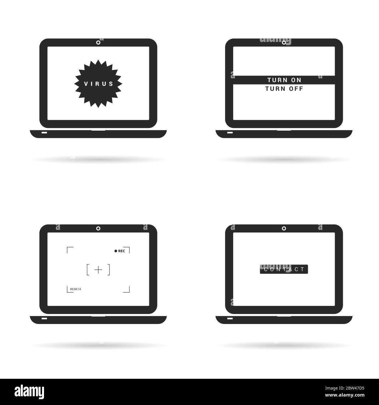 laptop technology set with icons illustration on white background Stock ...