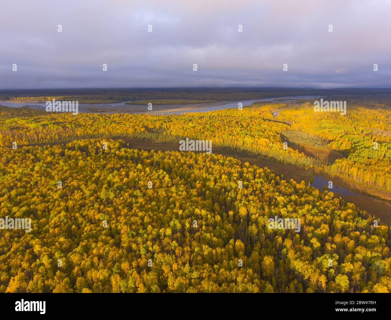 Alaska Route 3 aka George Parks Highway and Alaska landscape aerial ...