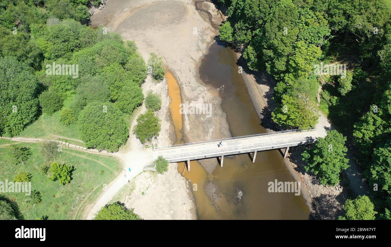 Aerial view of Jumbles Reservoir in North West England, where water ...