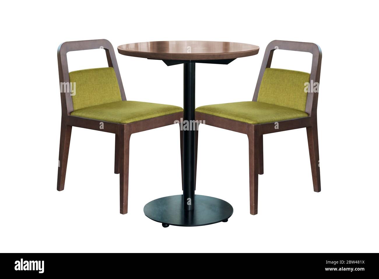 Modern table with steel leg and chair with fabric cushion isolated on ...