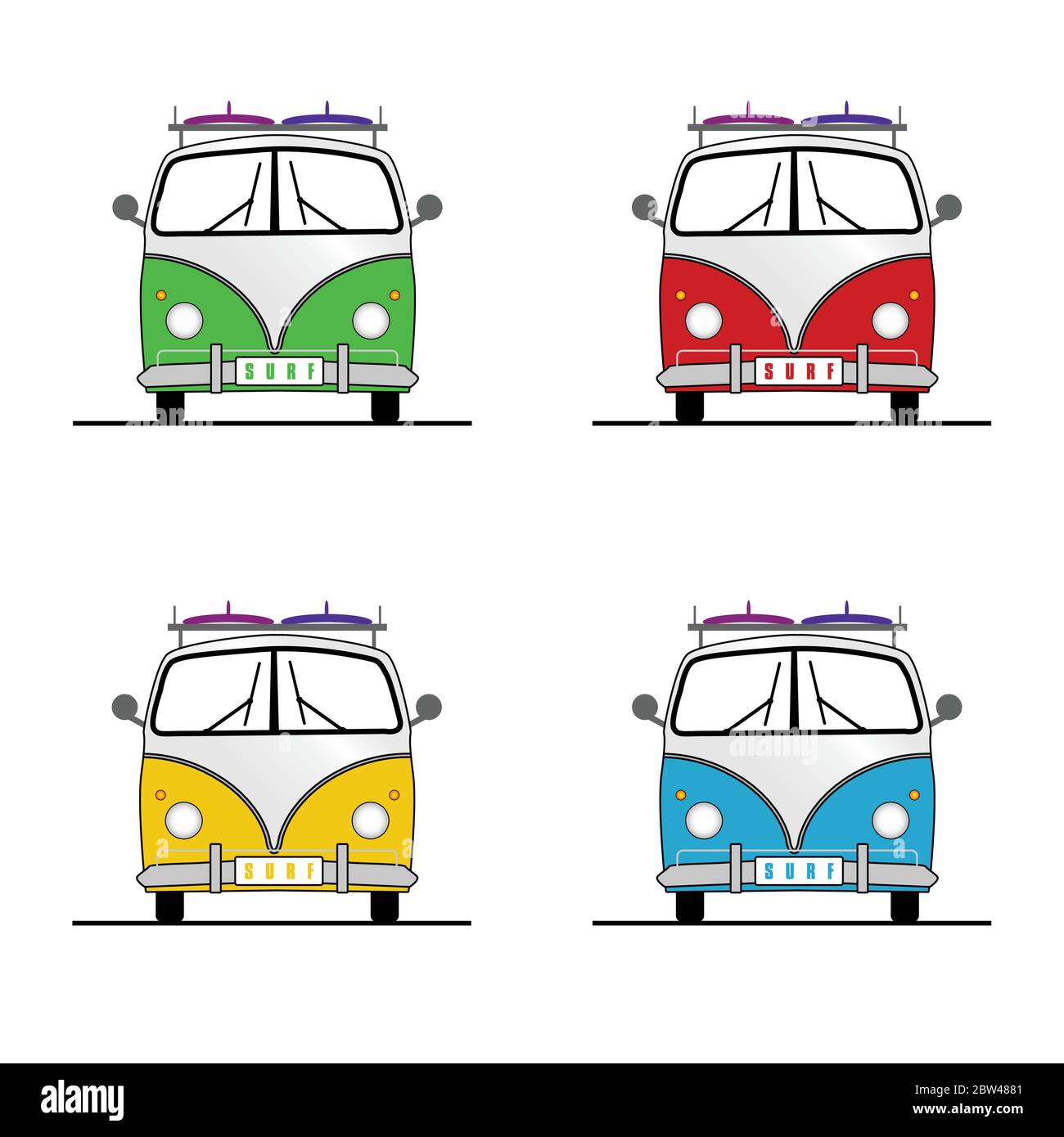 surf vehicle with surboard set art illustration in colorful Stock ...