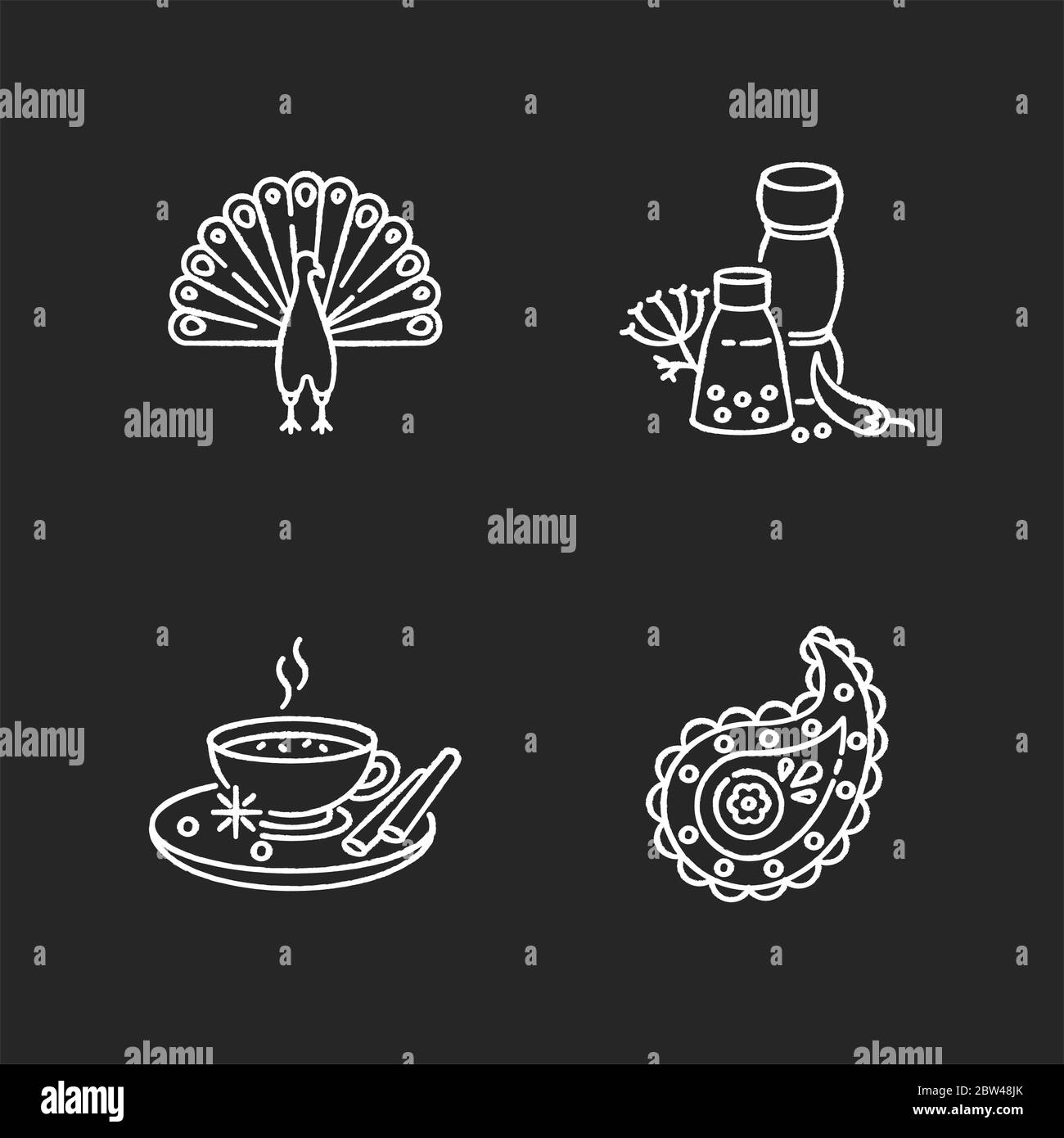 Indian culture chalk white icons set on black background Stock Vector ...