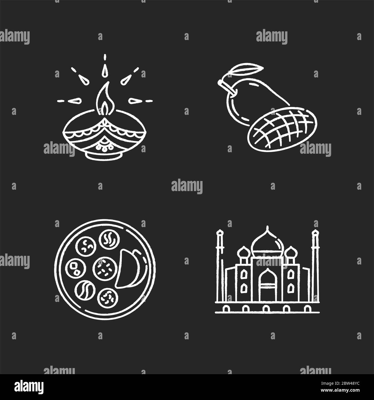 Indian culture chalk white icons set on black background Stock Vector ...