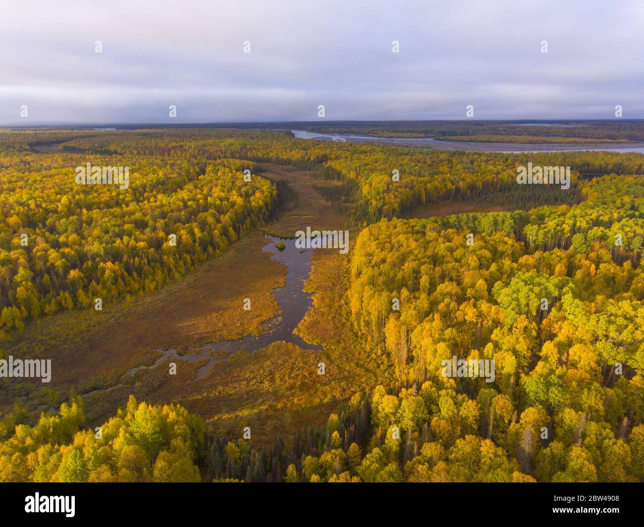 Alaska Route 3 aka George Parks Highway and Alaska landscape aerial ...