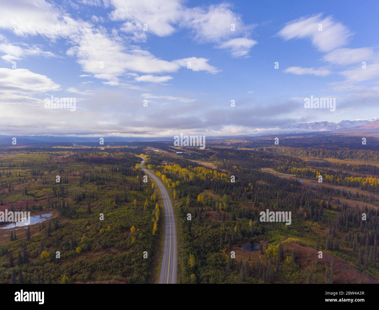 Denali and Alaska Range mountains and Alaska Route 3 aka George Parks ...