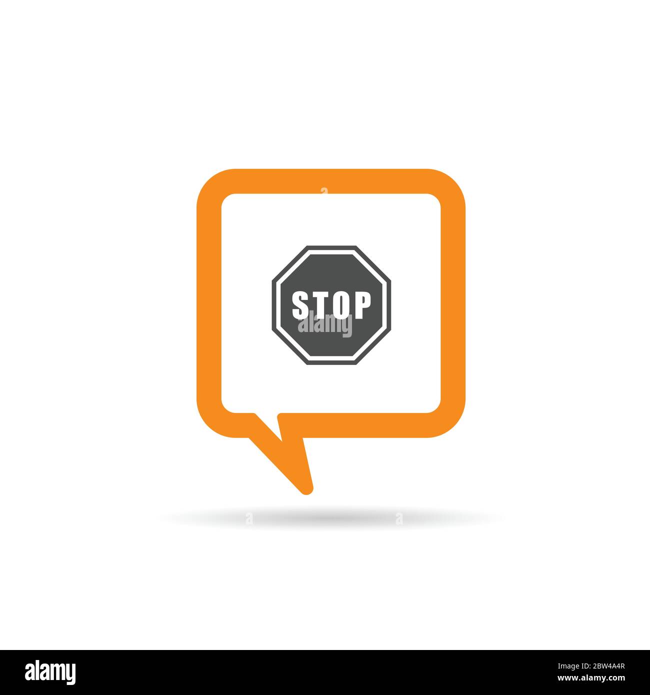 square orange speech bubble with stop sign icon illustration on white ...