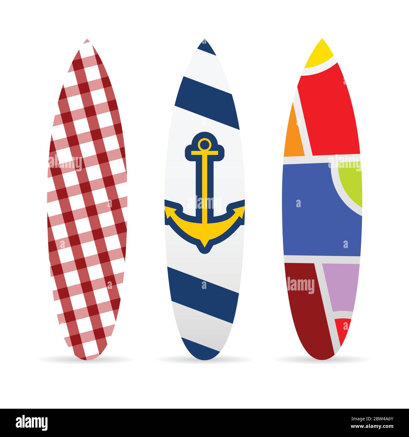 surfboard set with various textured illustration in colorful Stock ...