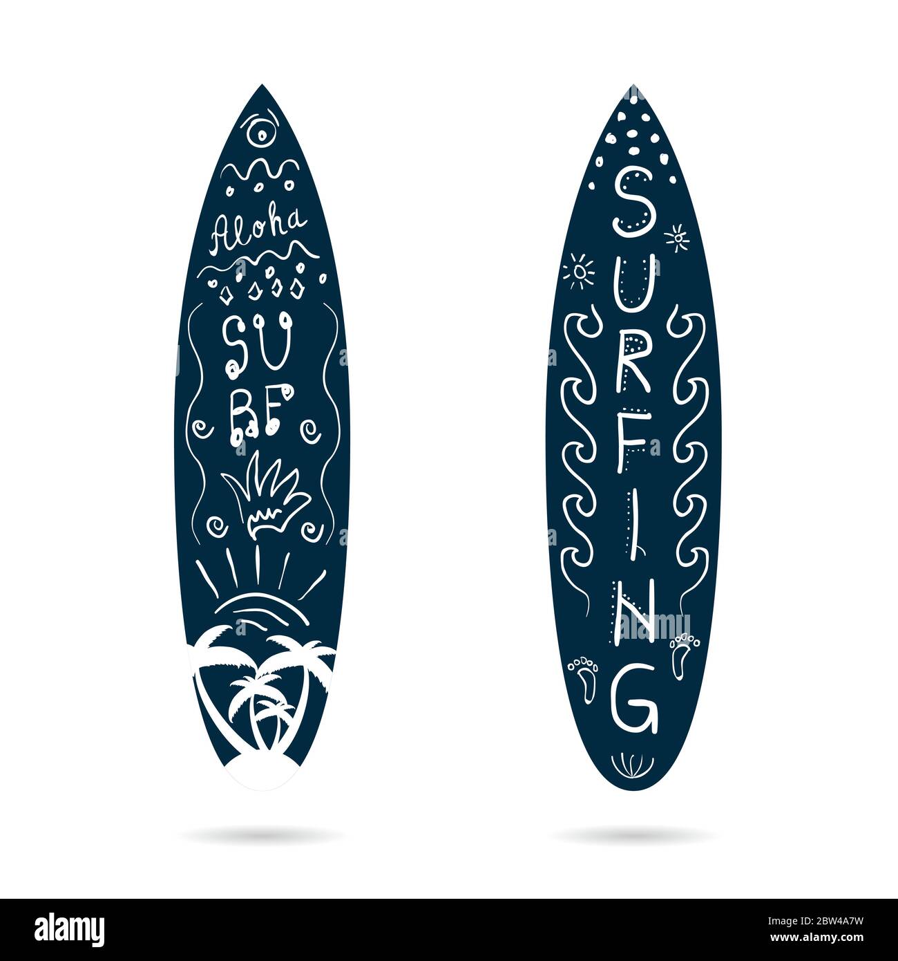 surfboard cartoon icon set illustration in blue and white color Stock ...