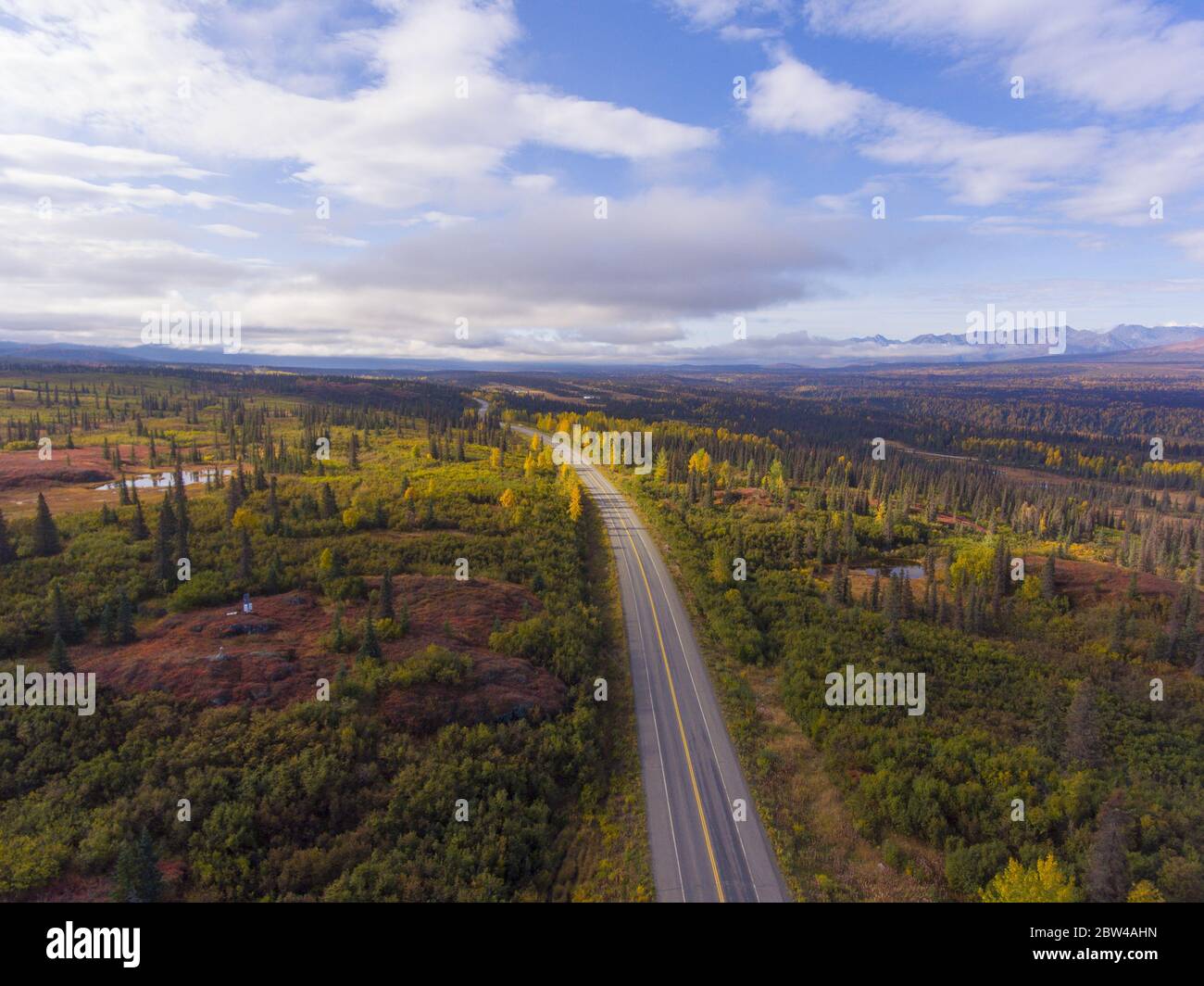 Denali and Alaska Range mountains and Alaska Route 3 aka George Parks ...