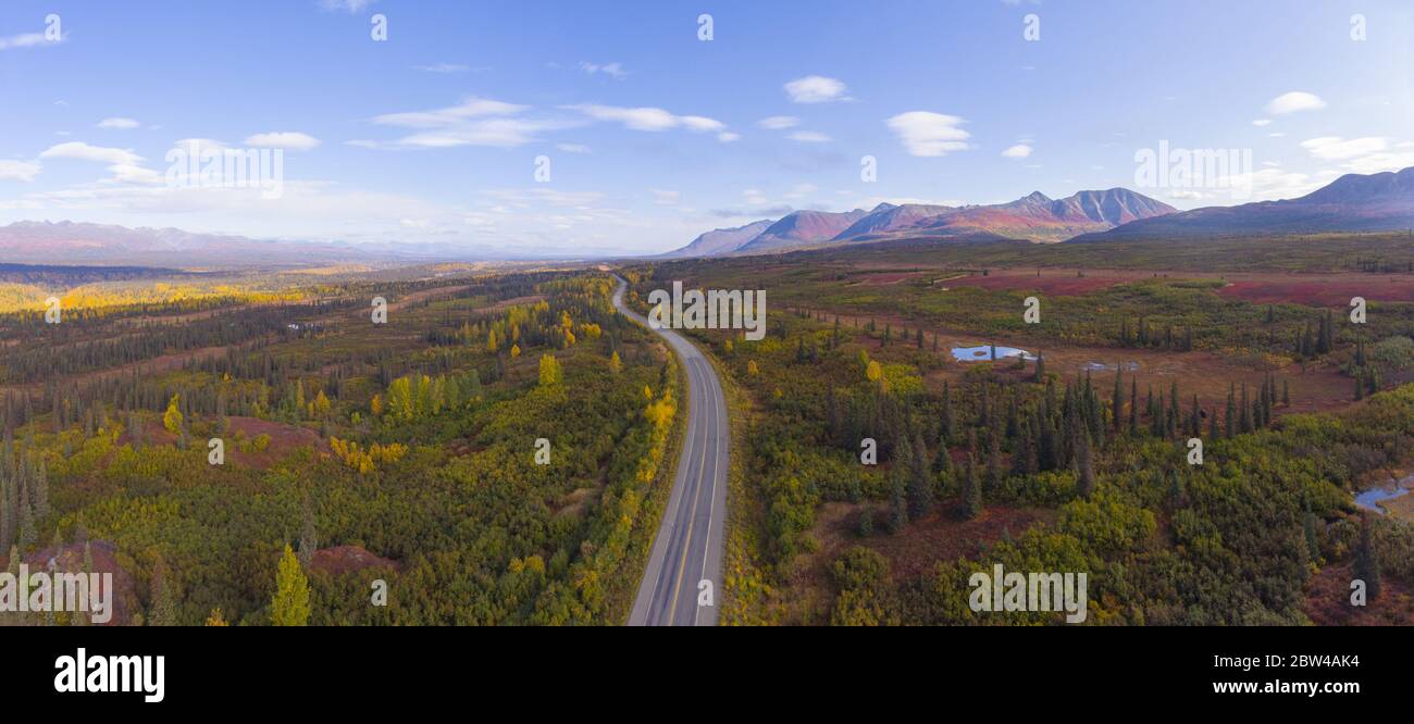 Denali and Alaska Range mountains and Alaska Route 3 aka George Parks ...