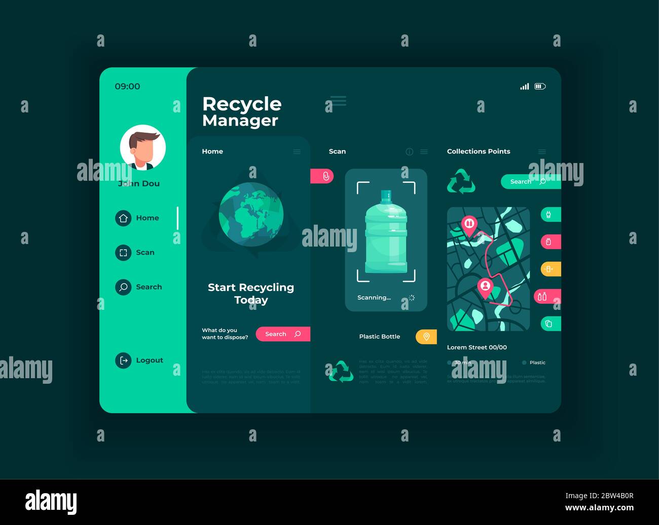 Recycling manager tablet interface vector template Stock Vector Image ...