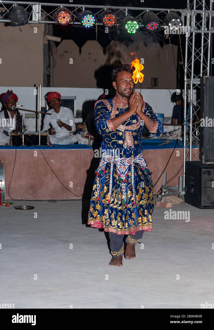 Fire Show, Man breathing fire and dancing with flame, Jaisalmer Stock ...