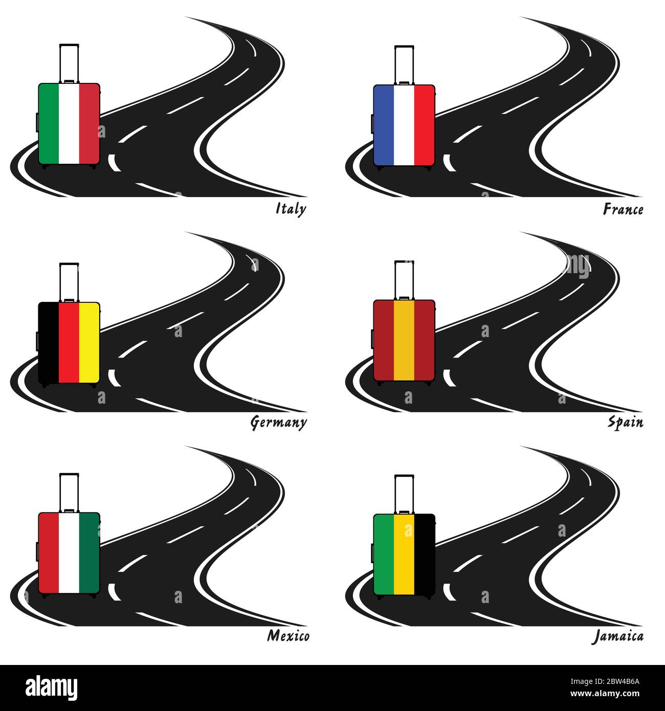 travel bag with flags countries on it road illustration Stock Vector ...