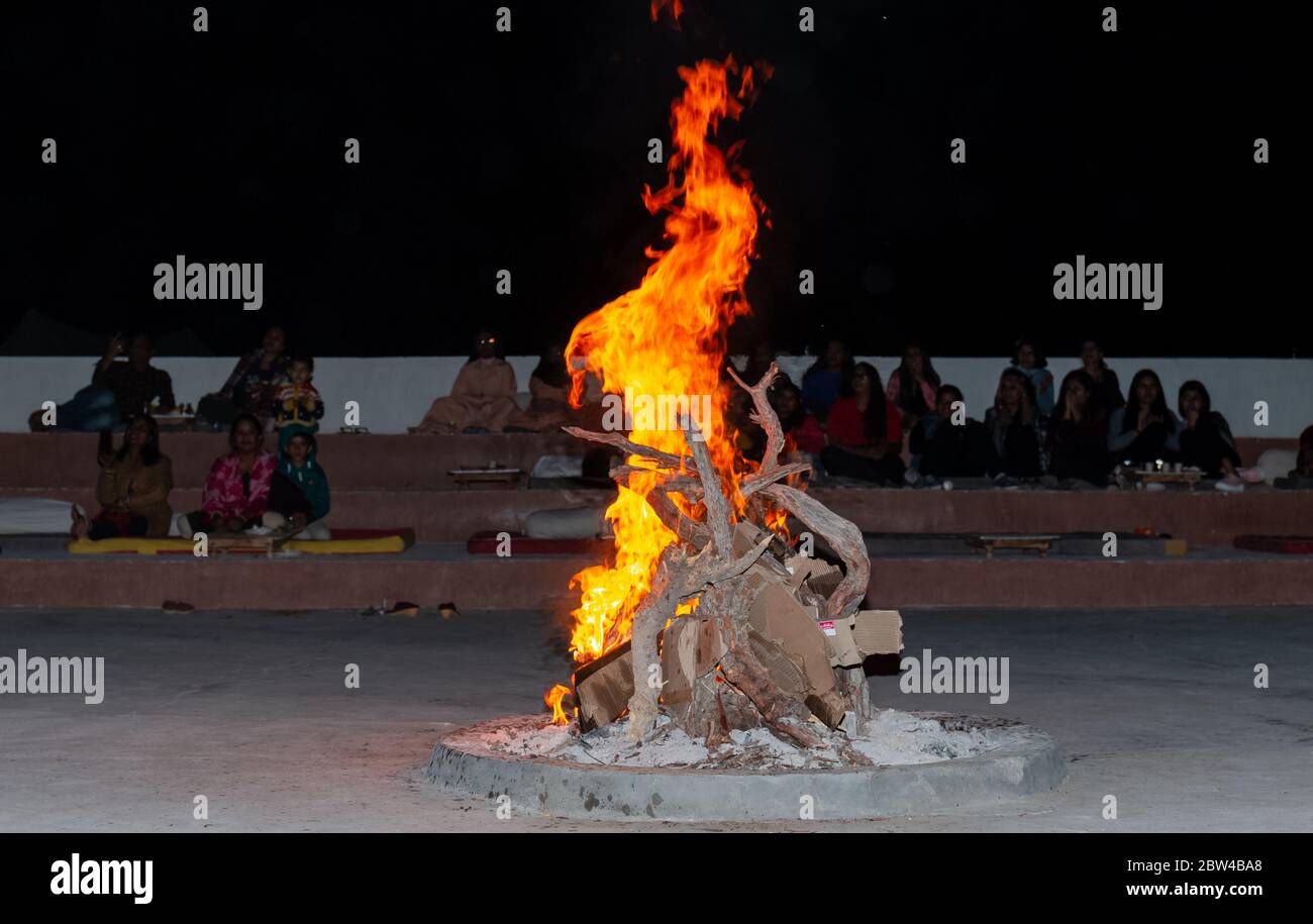 Fire Show, Man breathing fire and dancing with flame, Jaisalmer Stock ...