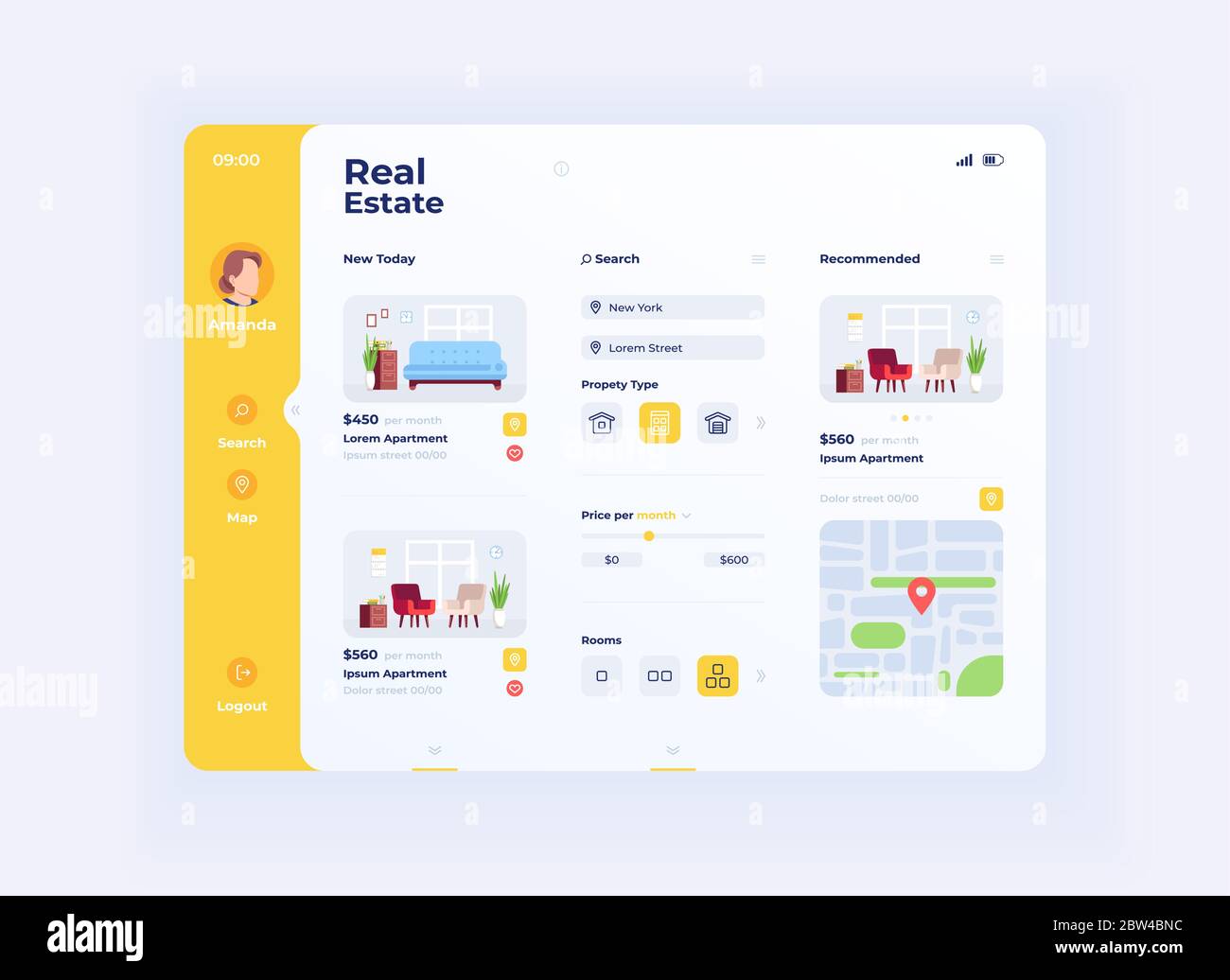 Real estate options tablet interface vector template Stock Vector Image ...