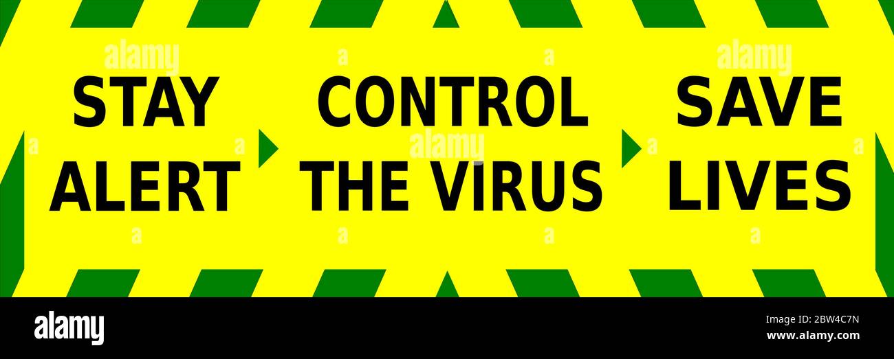 Green and yellow vector graphic showing the stay alert message towards ...