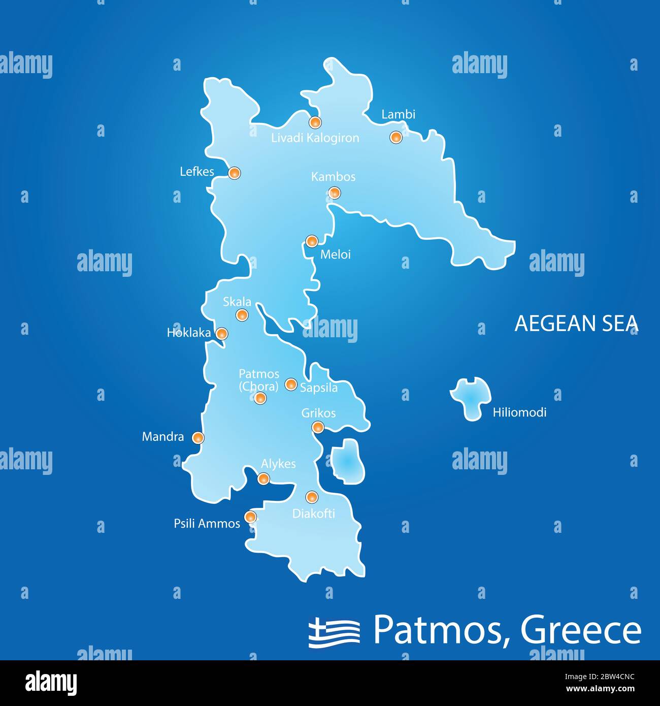 island of Patmos in Greece map illustration design in colorful Stock ...