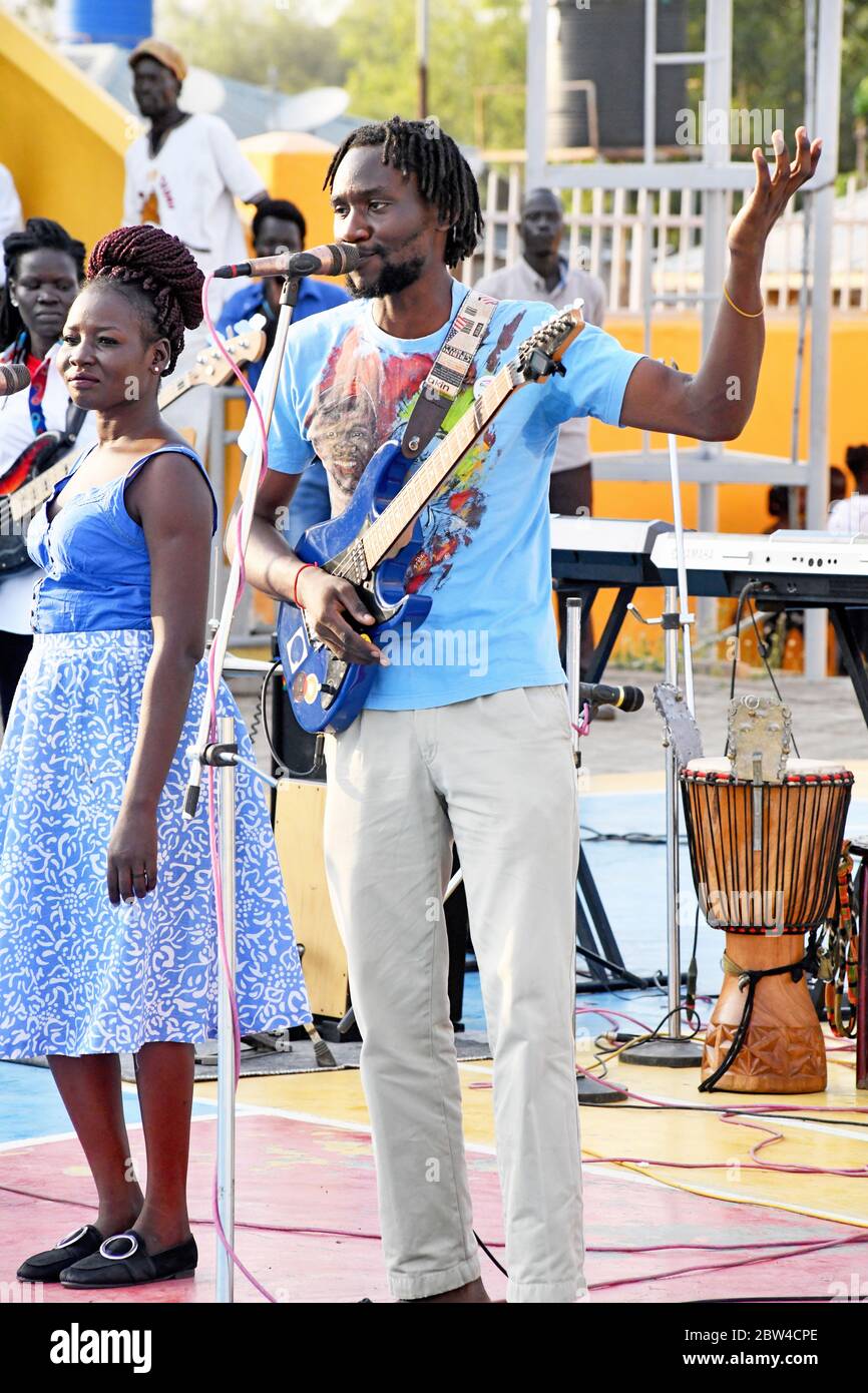 The regionally known Ugandan singer and guitarist Mukisa John Mary during his performance at the ...
