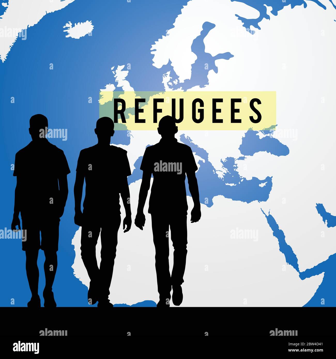 migration refugees and map of world color in background illustration ...