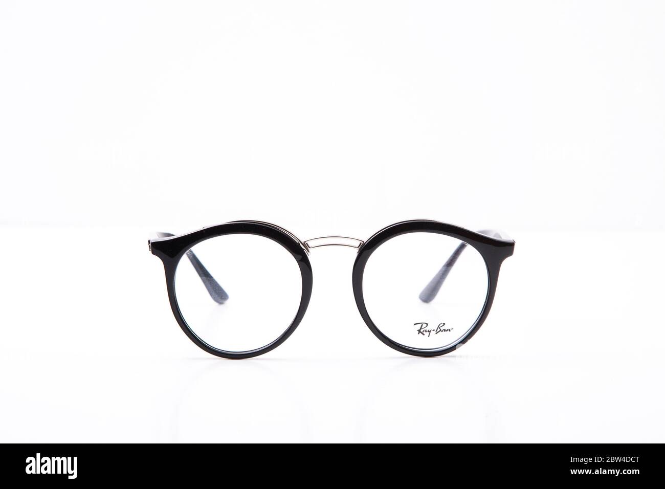 Close up of black Ray Ban spectacles against white background Stock ...