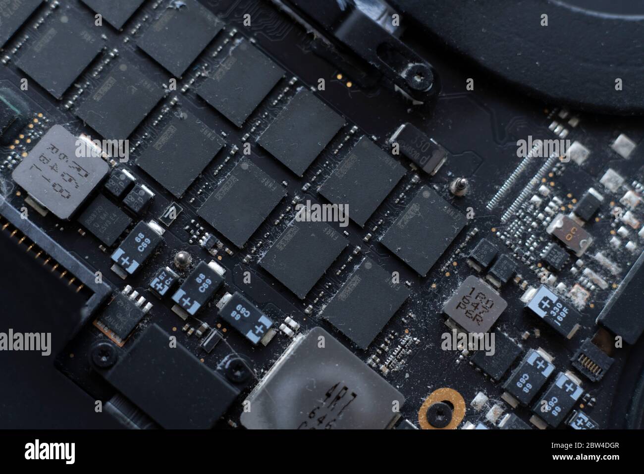 a inside of the modern new computer, a macro of a circuit board ...