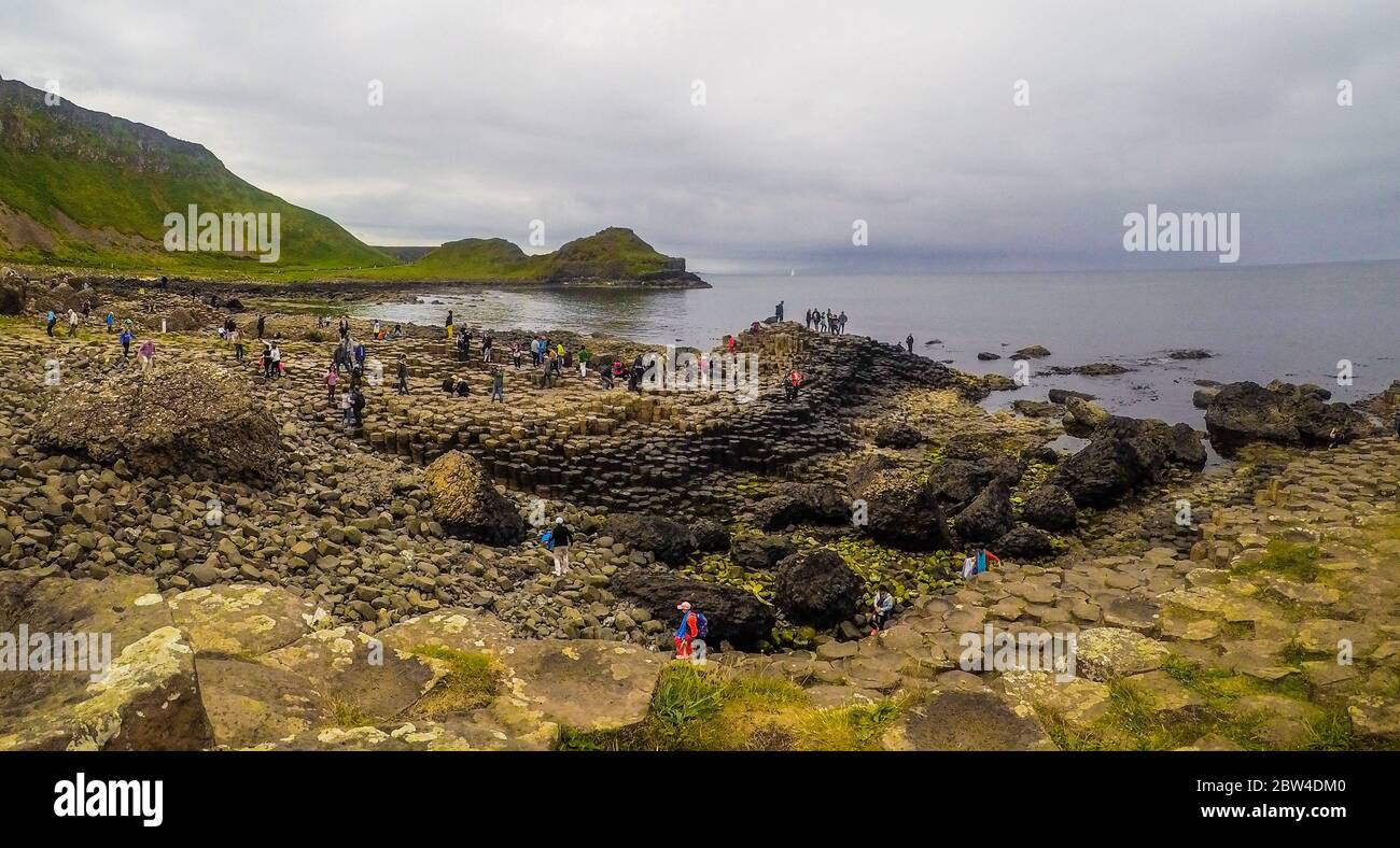Landscape of hexagon rock formations at The Giants Causeway, Belfast ...