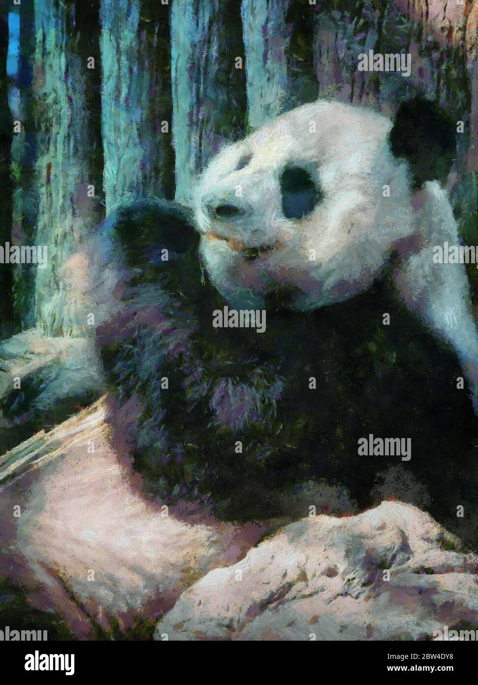 Panda eating bamboo Illustrations creates an impressionist style of ...