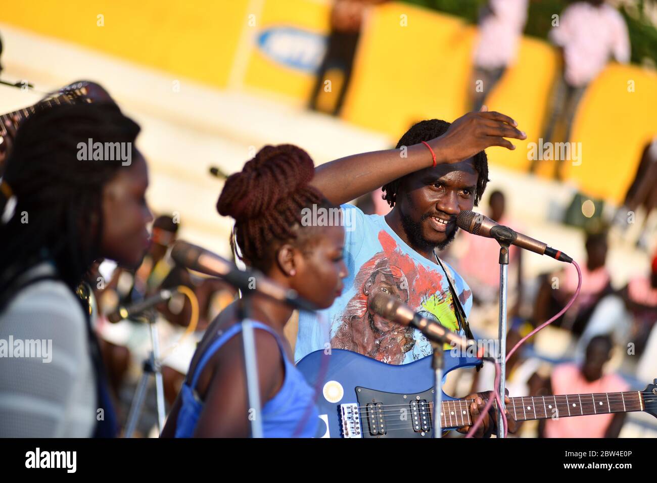 The regionally known Ugandan singer and guitarist Mukisa John Mary during his performance at the ...
