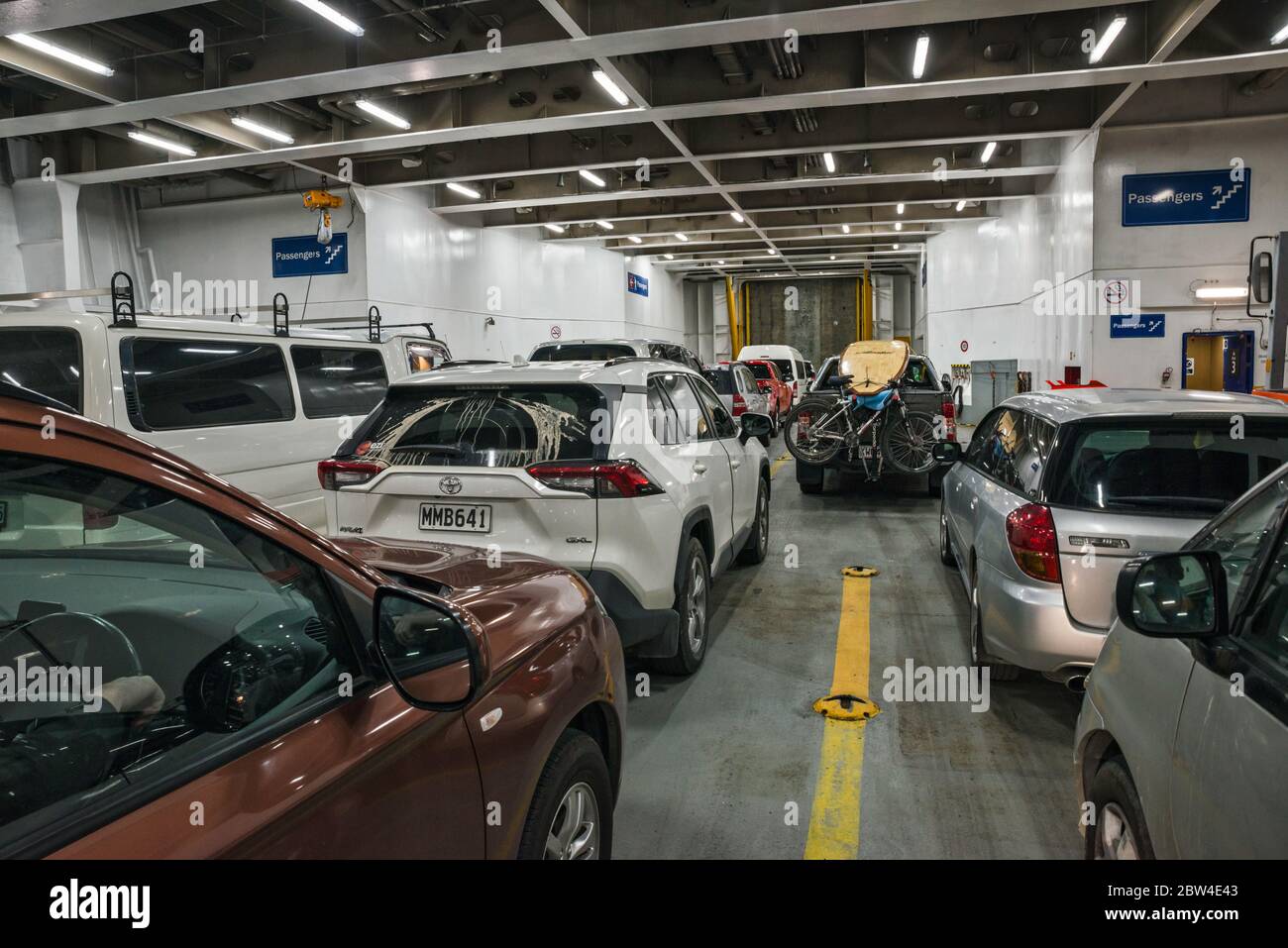 Cars on deck inside MS Kaiarahi, Interislander ferry, waiting to be ...