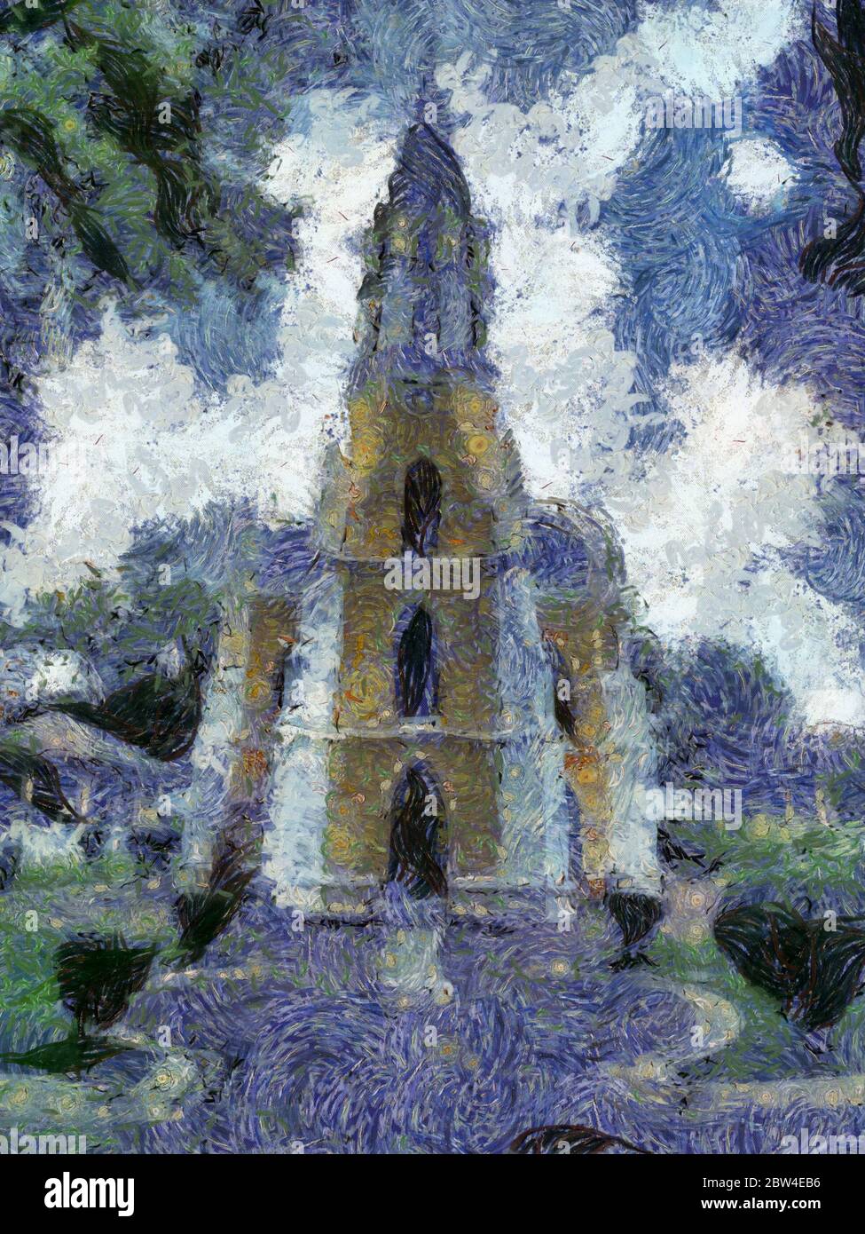 The yellow church in gothic style Illustrations creates an ...