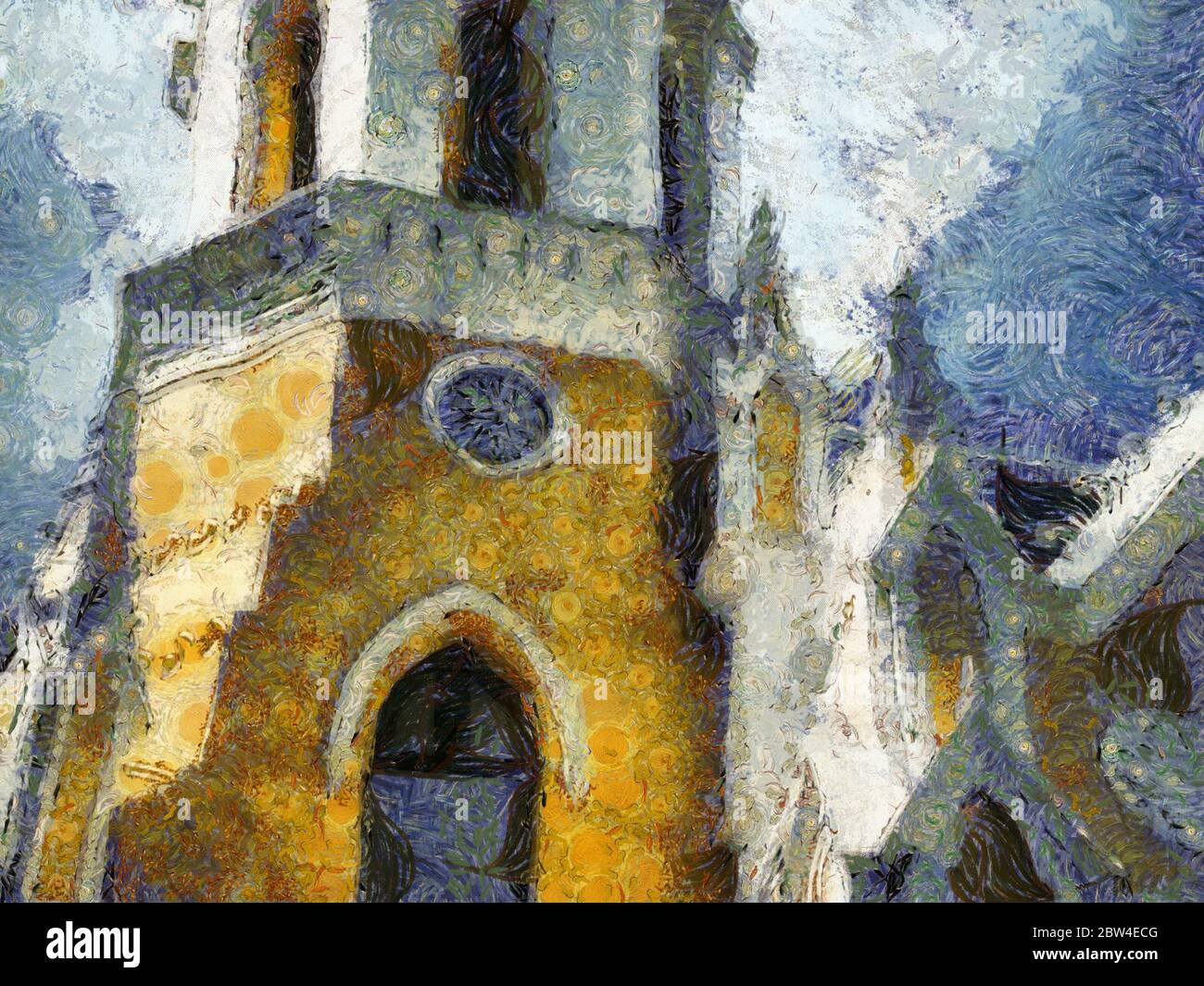 The yellow church in gothic style Illustrations creates an ...